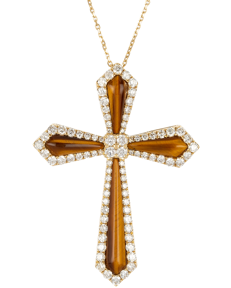 Colier din aur de 18k cu ochi de tigru si diamante
